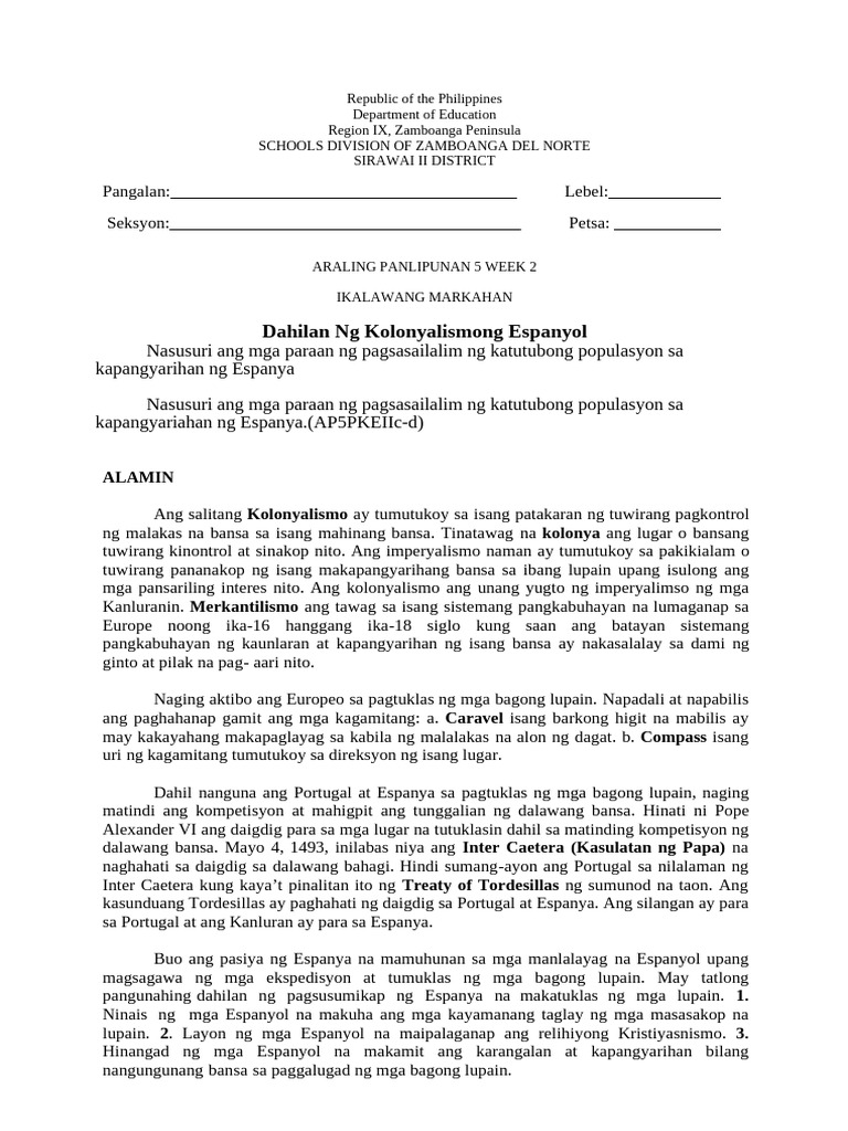 ARPAN 5 LAS 2nd Quarter Week 2 | PDF