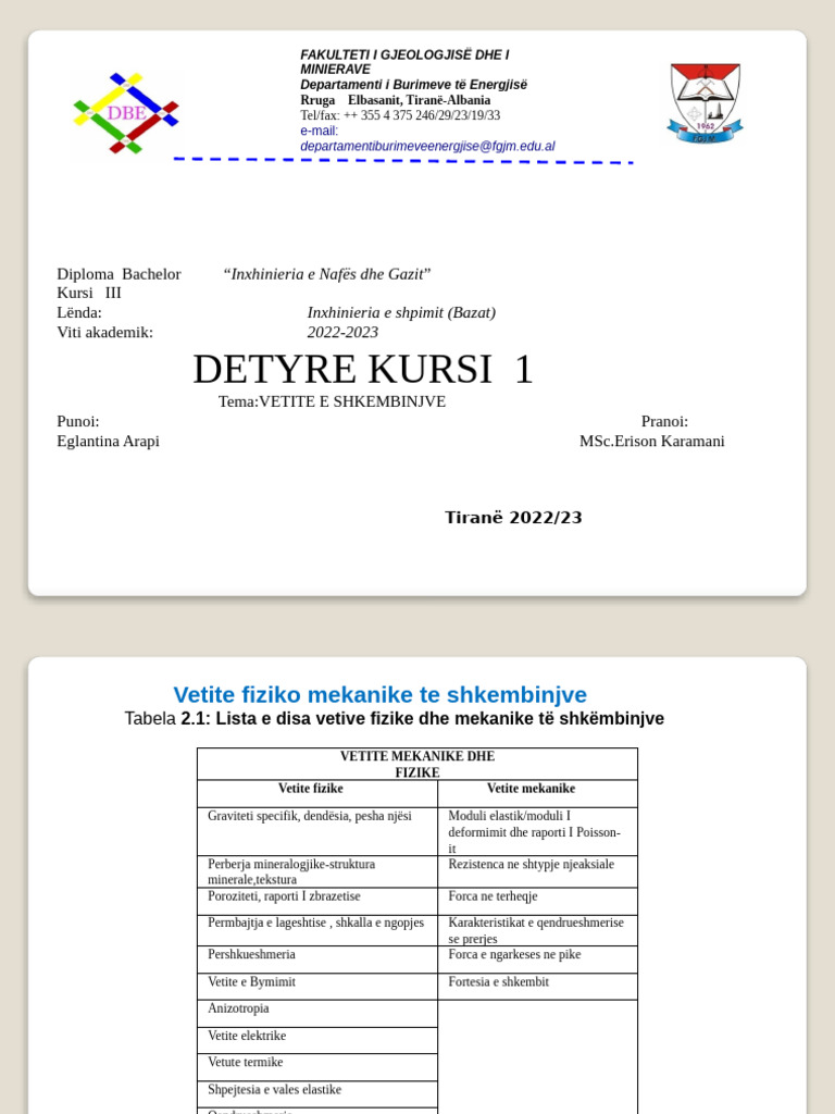 Detyra e Kursit 1 Ing Shpimi | PDF