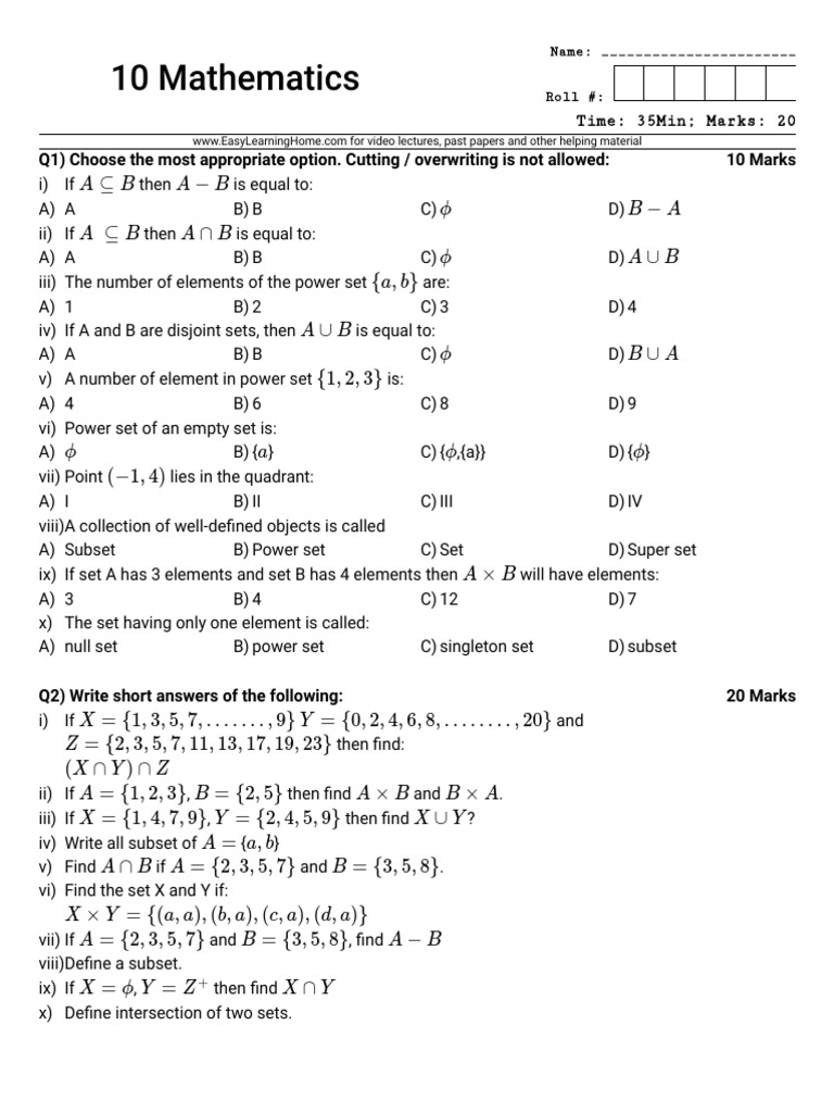 10 Mathematics - Test Maker @ | PDF