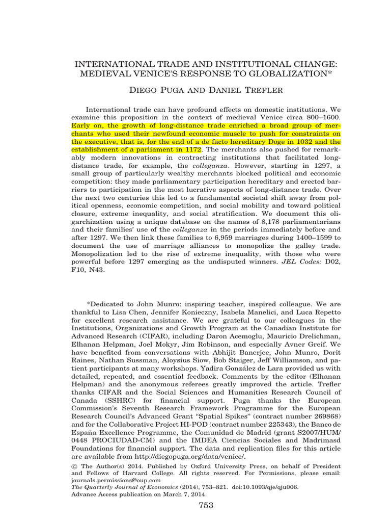 International Trade and Institutional Change Medieval Venice's Response ...