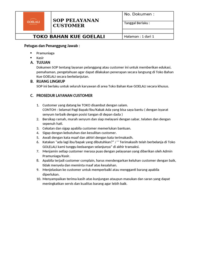 Sop Pelayanan Customer | PDF