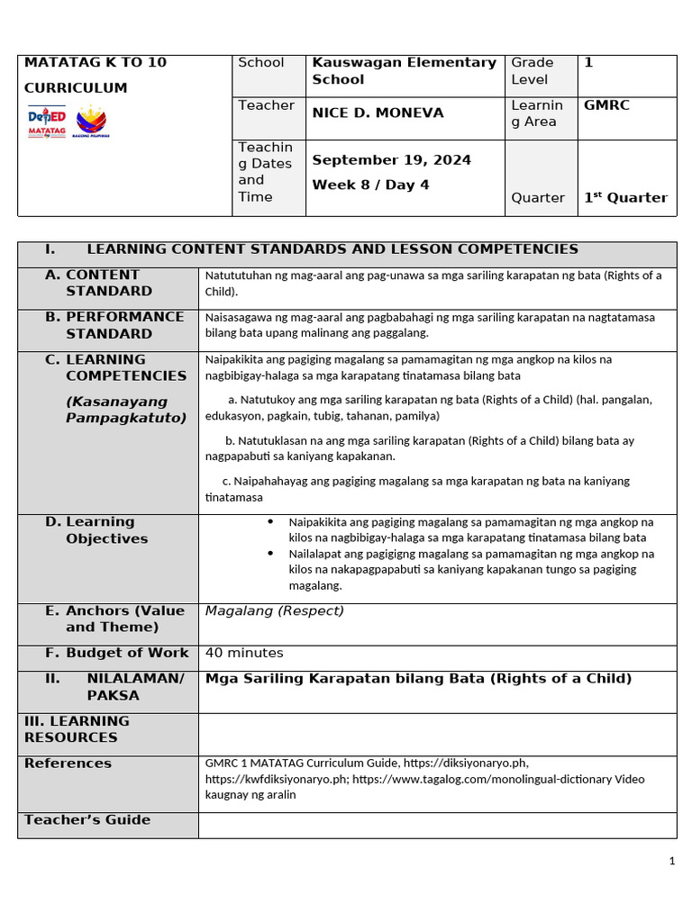 GMRC LP WEEK 8 - Day4 | PDF