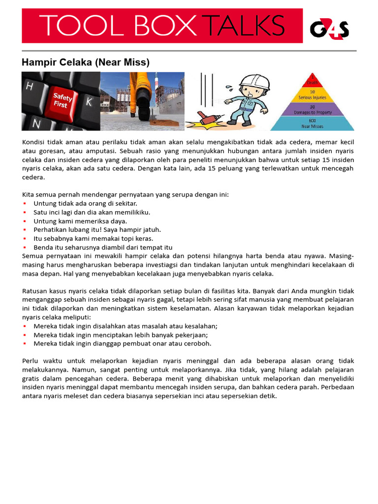 Toolbox Talk December 2023 - Hampir Celaka (Near Miss) | PDF