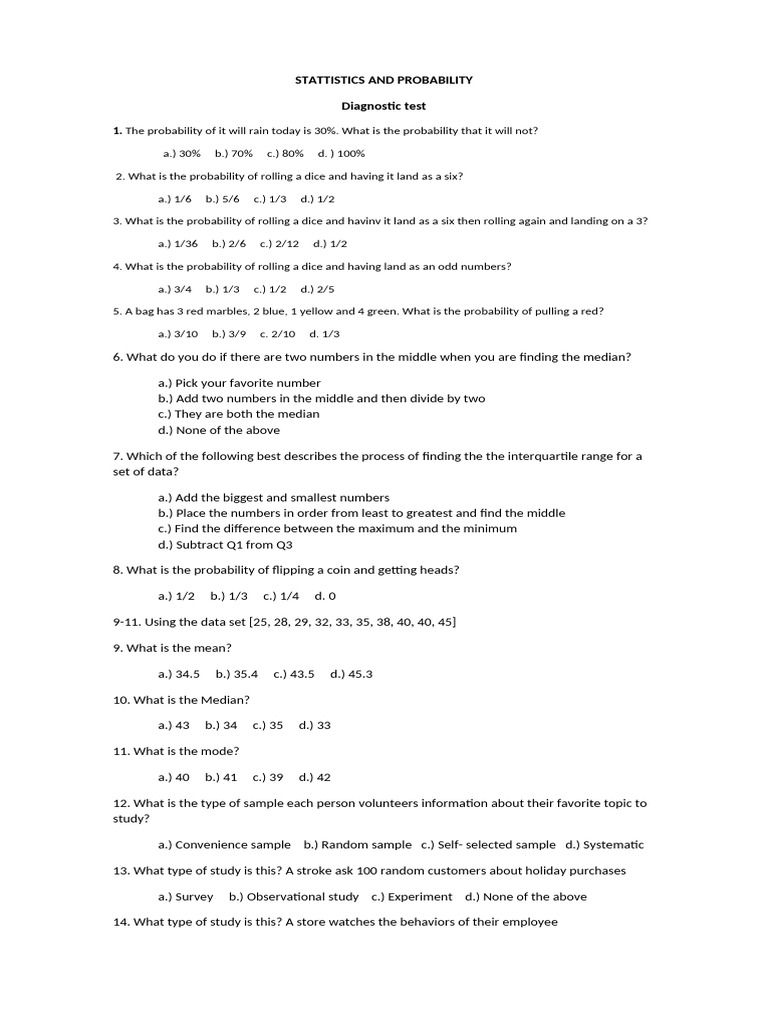 Stattistics and Probability DT | PDF | Odds | Probability Distribution