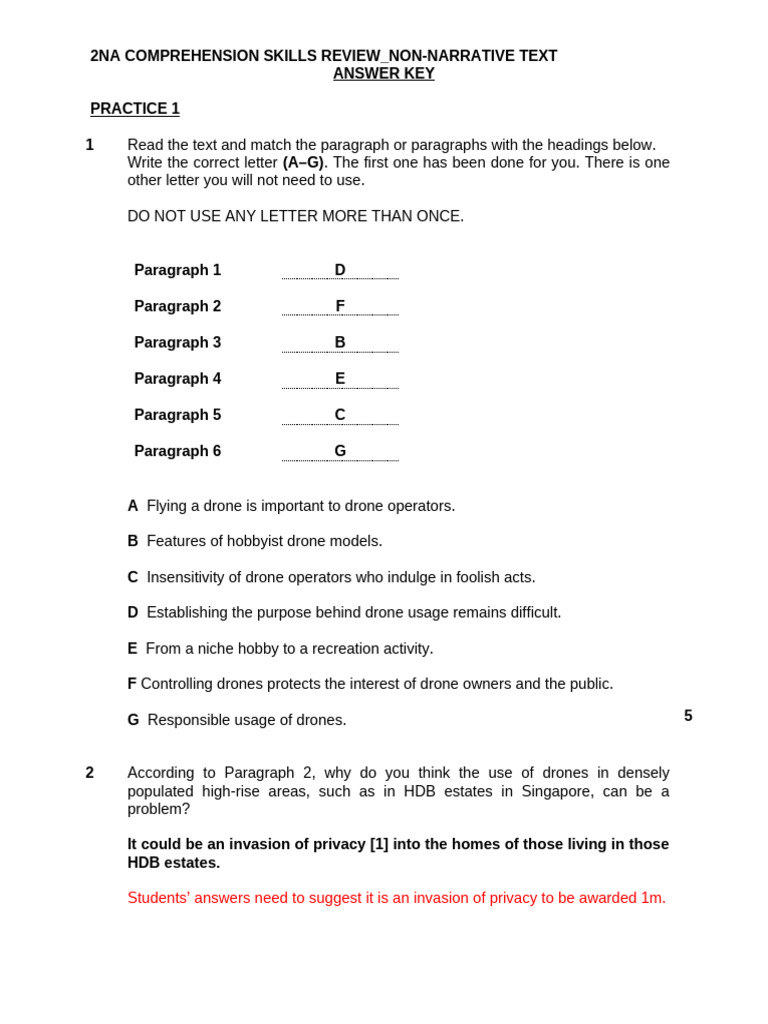 Non-Narrative Text - Answer Key | PDF