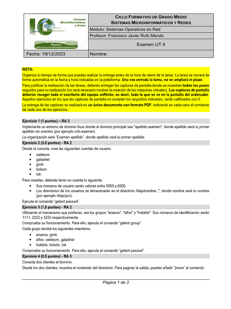 Examen UT 4 | PDF