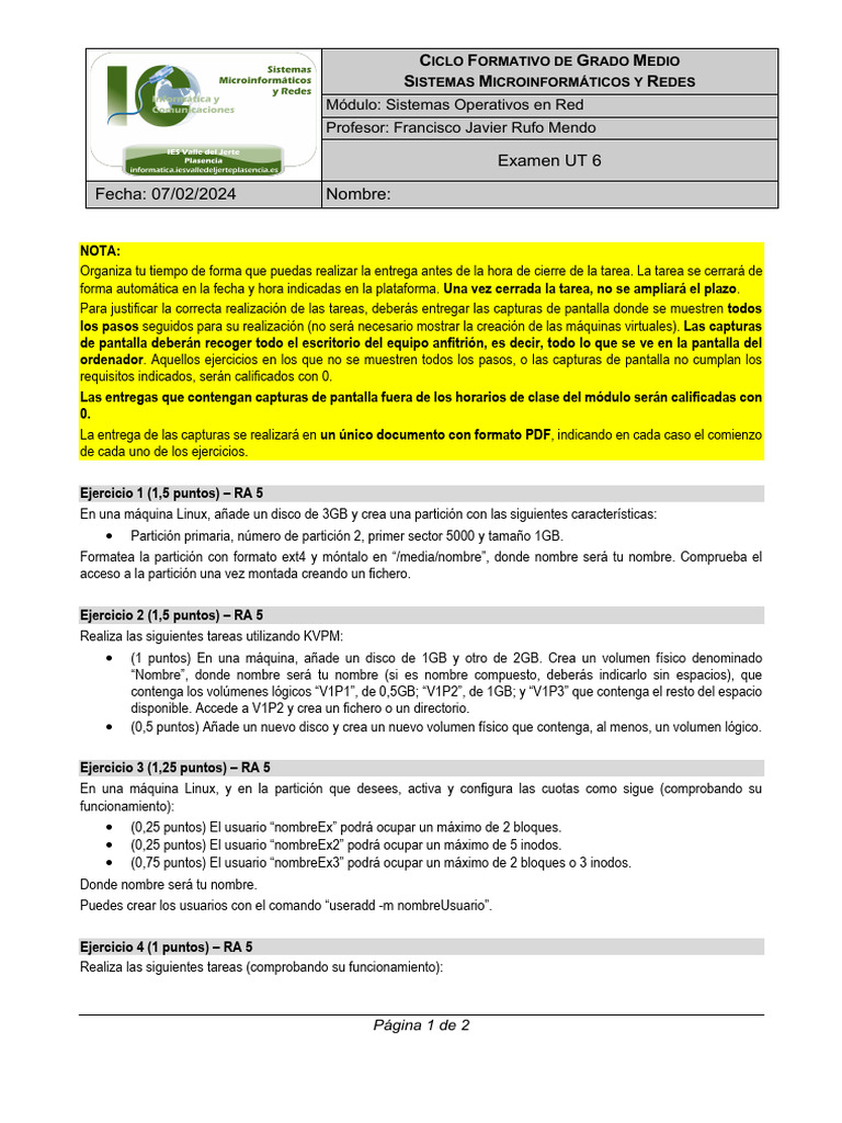 Examen UT 6 | PDF