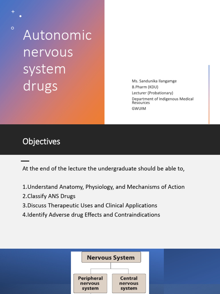 Autonomic Nervous System Drugs | PDF
