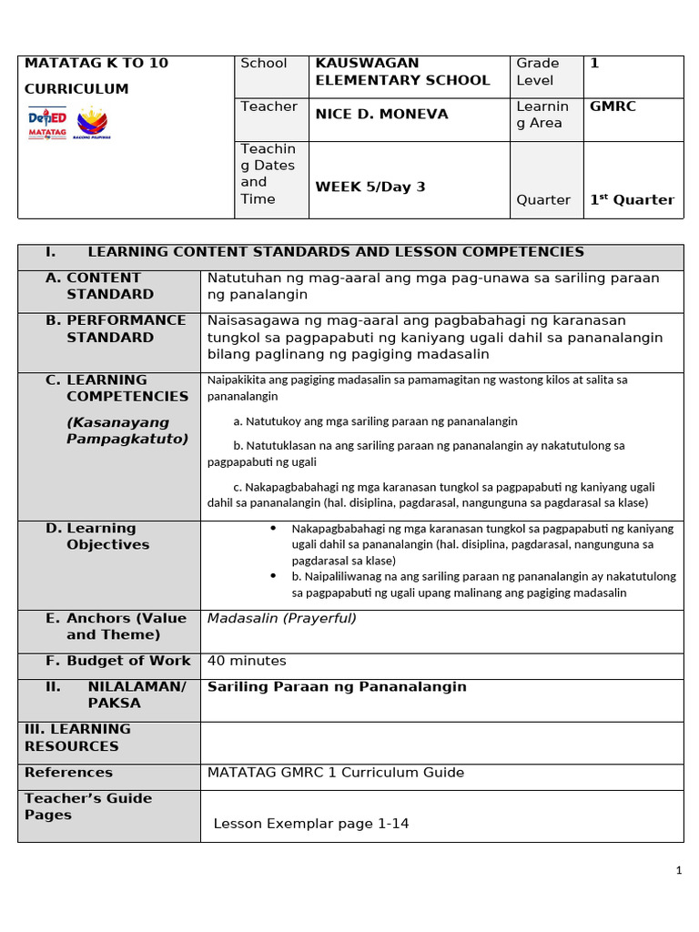 GMRC LP WEEK 5 - Day3 | PDF