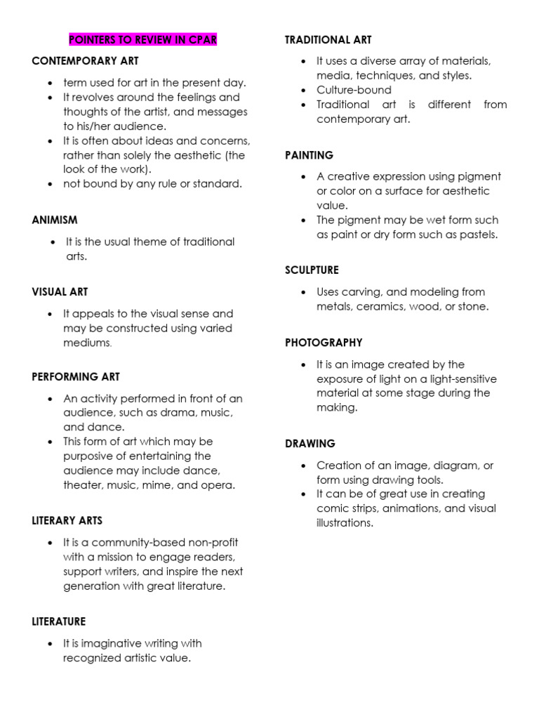 Pointers To Review in Cpar | PDF | The Arts | Art