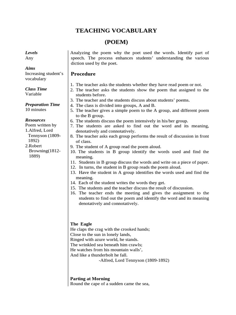 Teaching Vocabulary - Poem | PDF | Poetry | Foreign Language Studies