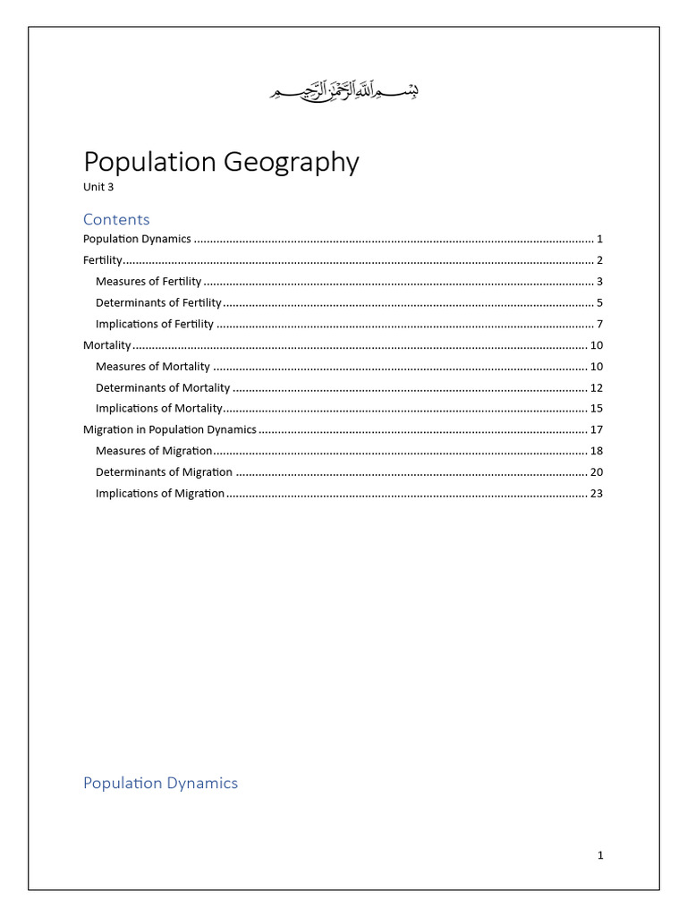 Population Geography Unit 3 | PDF