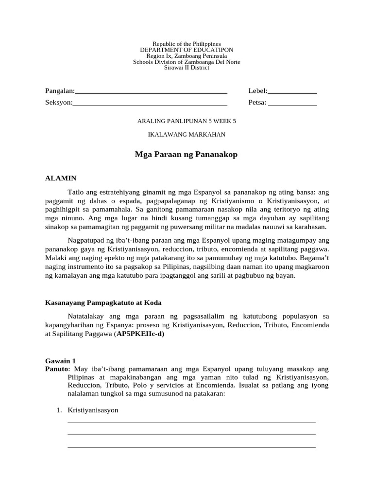 ARPAN 5 LAS 2nd Quarter Week 5 | PDF