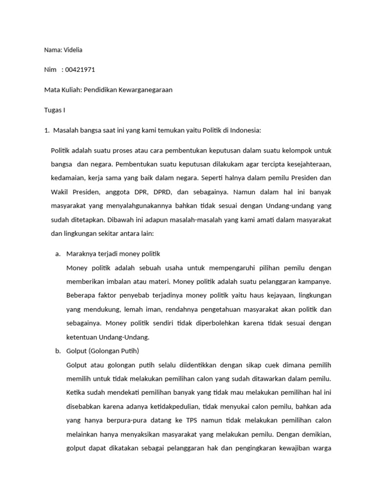 Videlia Tugas1 PKN | PDF