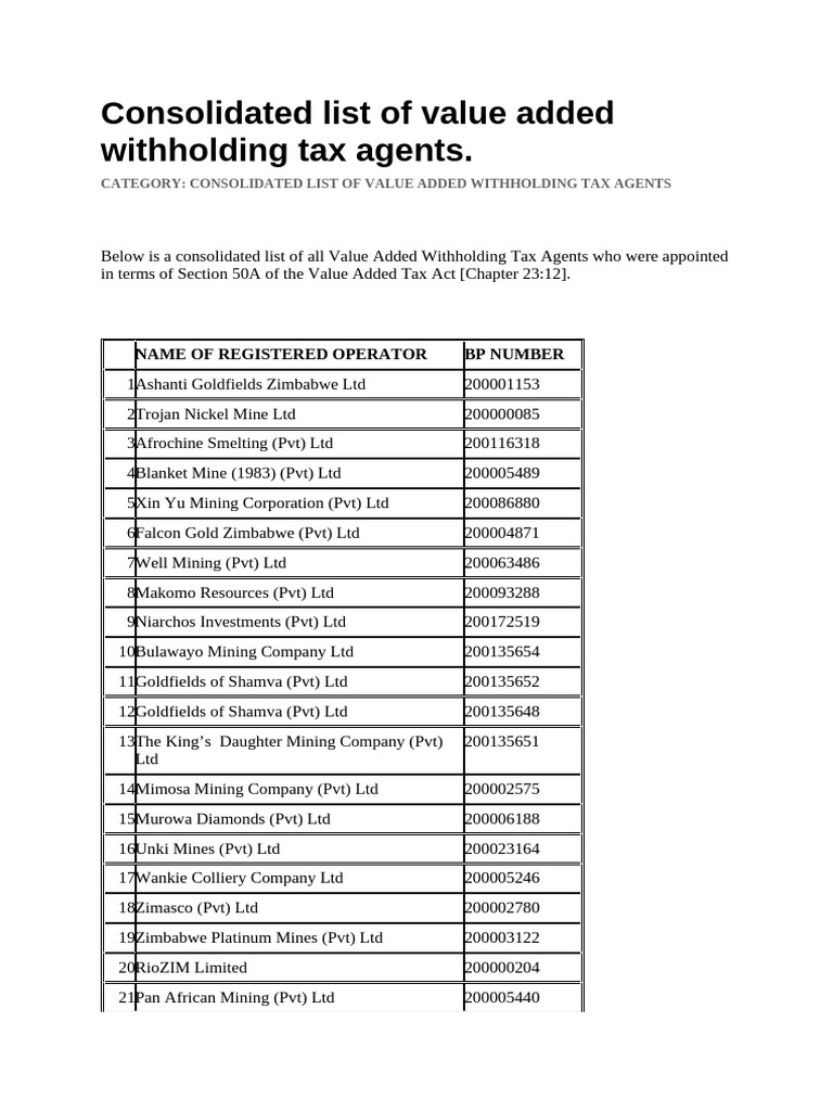 Consolidated List of Value Added Withholding Tax Agents | PDF | Mining ...