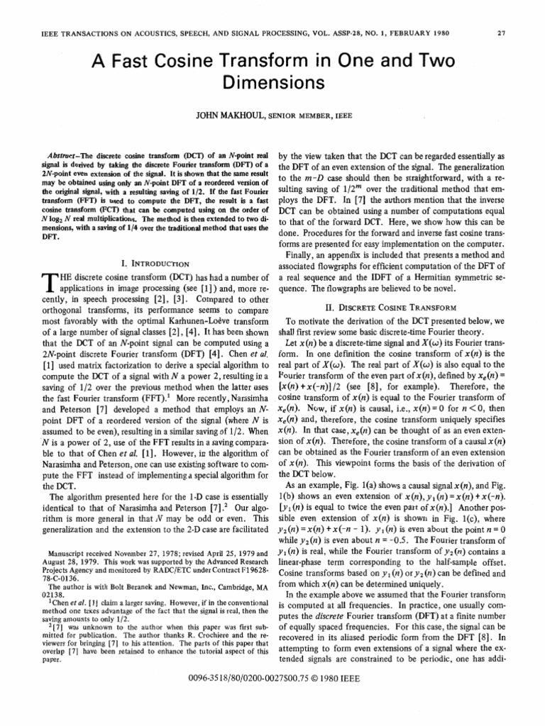 Fast Transform O'ne And: Cosine in Dimensions | PDF