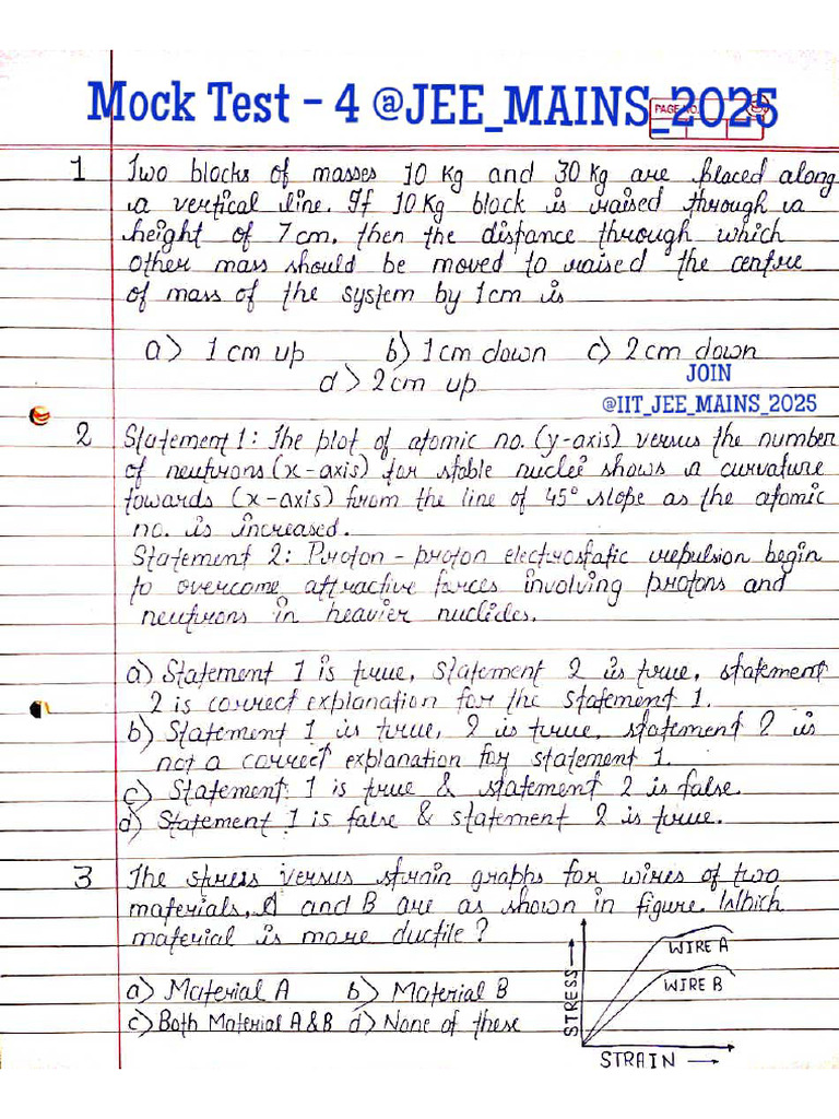 Mock Test 4 @jee - Mains - 2025 | PDF