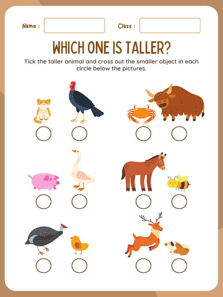 Colorful Illustration Tick The Taller Animal Worksheet - 20240928 ...