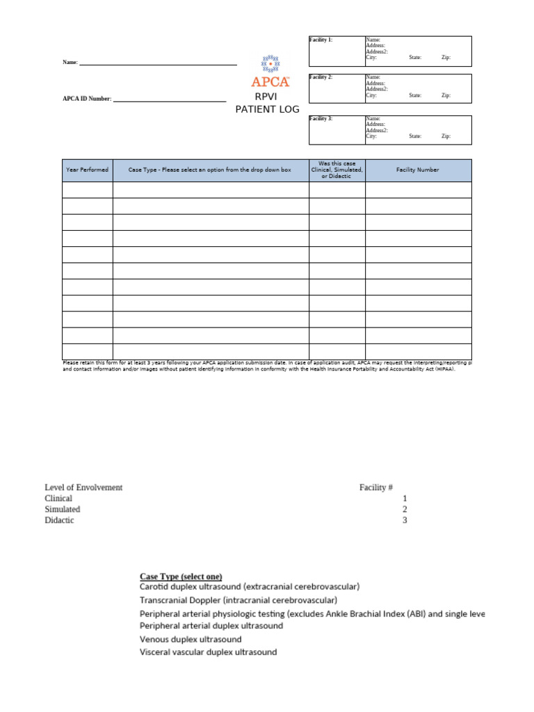 RPVI Patient Log | PDF