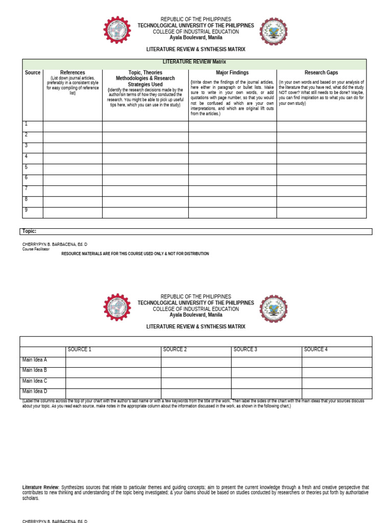 Literature Review Matrix (CBB) | PDF