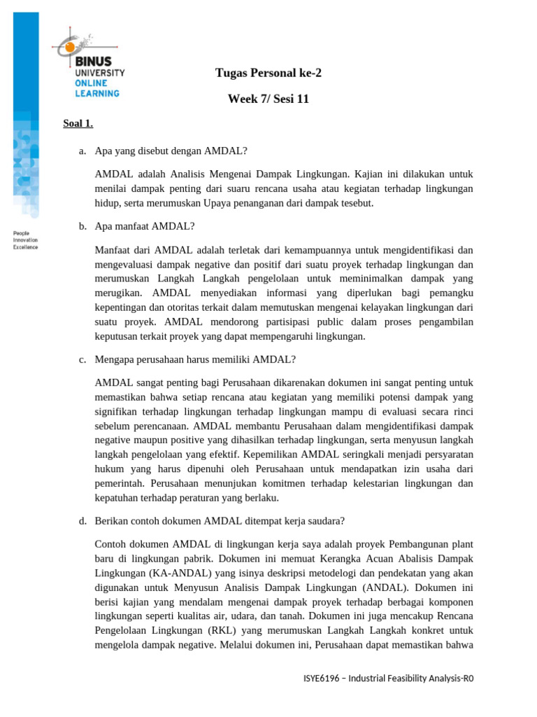 Tugas Personal Ke-2 Week 7/ Sesi 11: Soal 1 | PDF