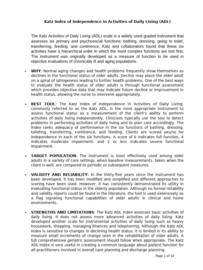Katz and POMA Assessment Tool | PDF | Clinical Medicine