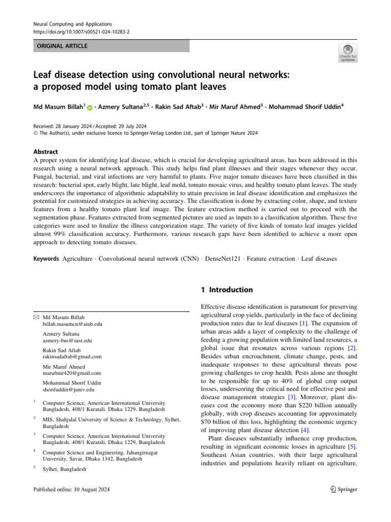 Leaf Disease Detection Using Convolutional Neural Networks: A Proposed Model Using Tomato Plant ...