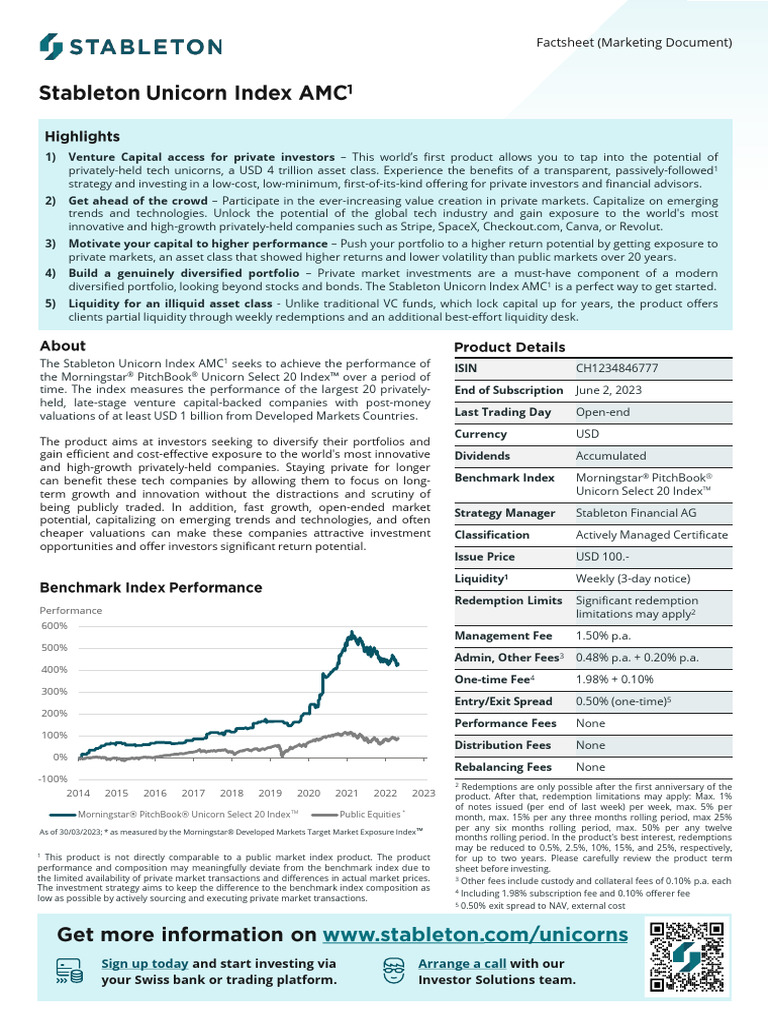 Stableton Unicorn Index AMC - Factsheet - 2023-05-12 | PDF
