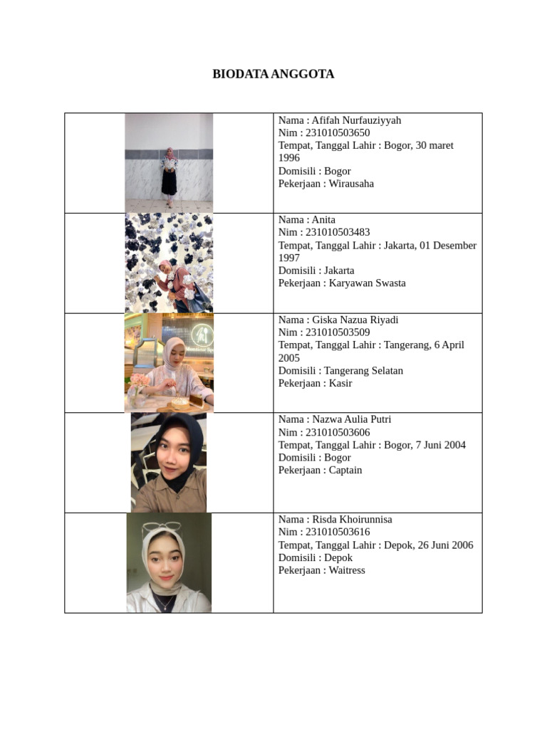Biodata Anggota | PDF
