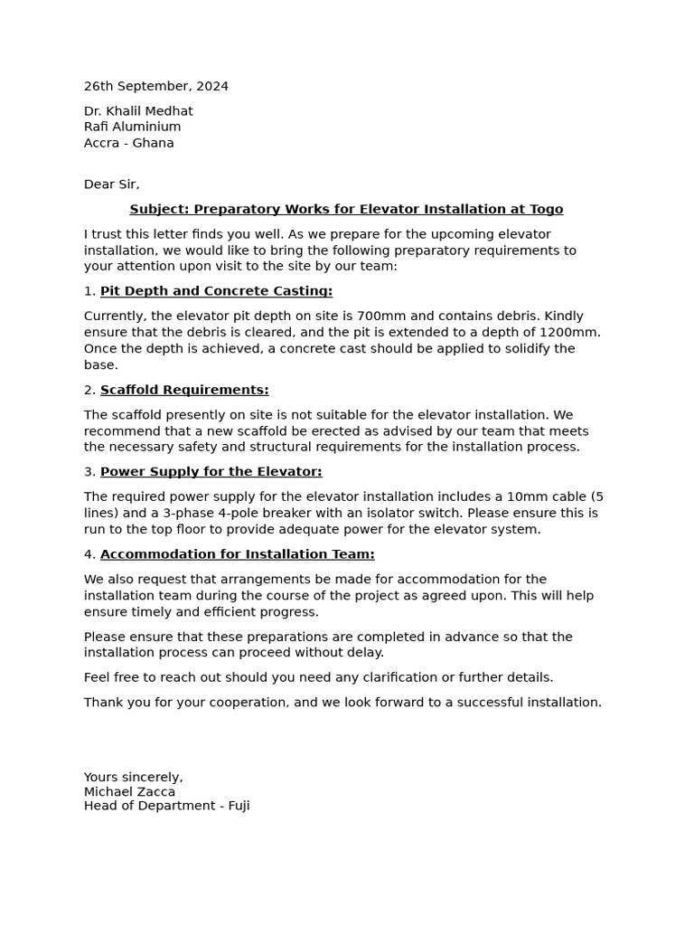 Rafi Togo Letter | PDF | Home & Garden | Technology & Engineering