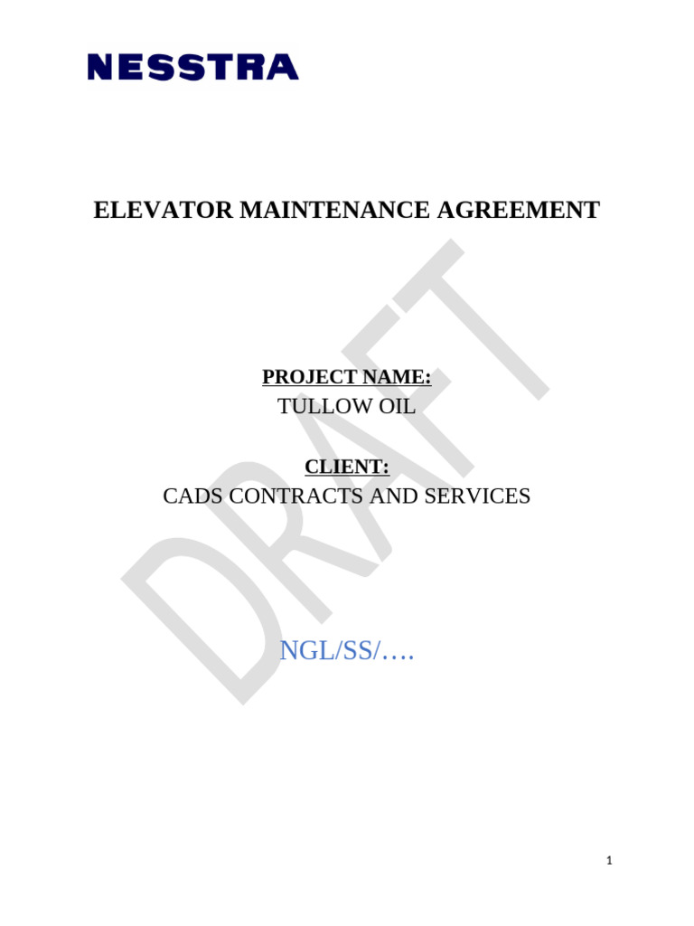 Elevator Maintenance Agreement for Tullow Oil | PDF