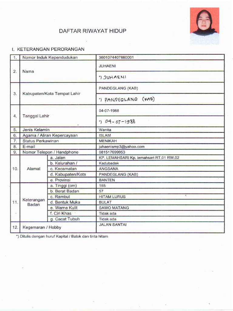 Daftar Riwayat Hidup. | PDF