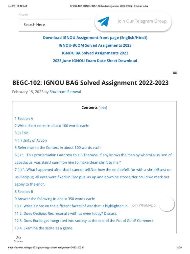 BEGC-102 - IGNOU BAG Solved Assignment 2022-2023 - Edukar India | PDF