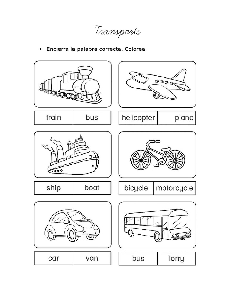 Medios de Transportes en Ingles Ficha | PDF