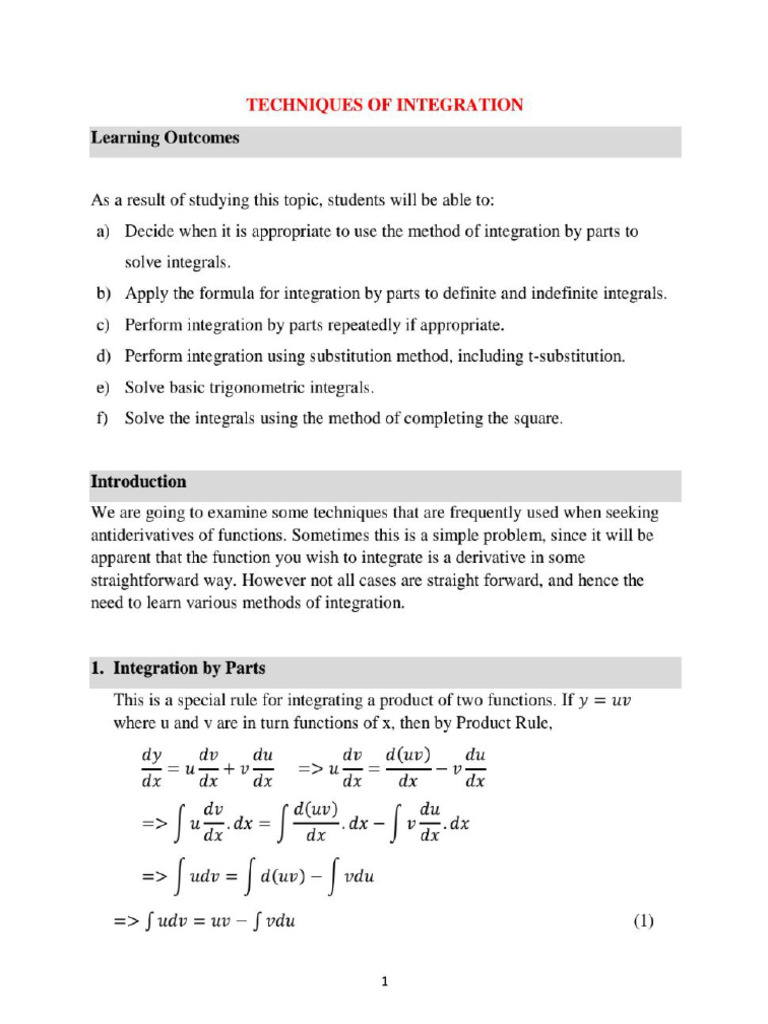 Lesson 5 - Techniques of Integration | PDF