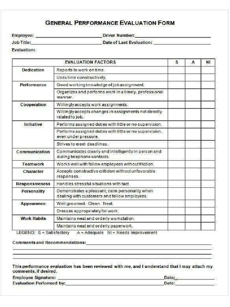 FREE 6+ Sample Performance Evaluation Forms in PDF - MS Word | PDF