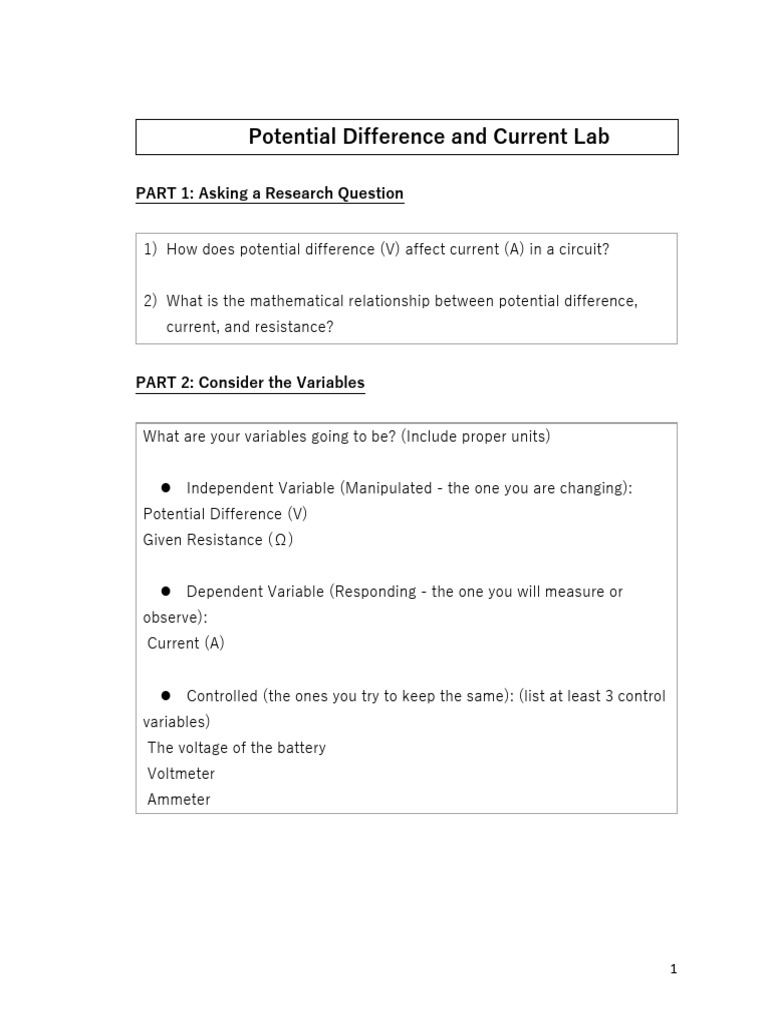 Potential Difference and Current Lab | PDF