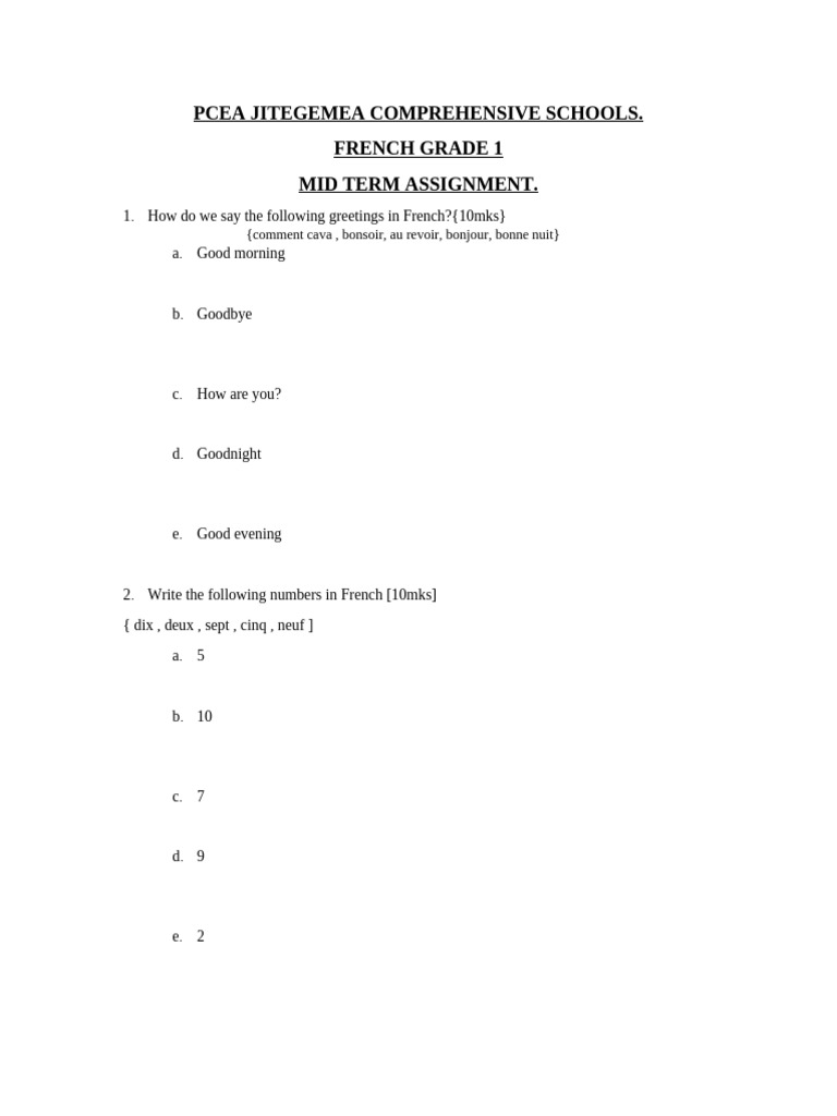 French Grade 1 | PDF