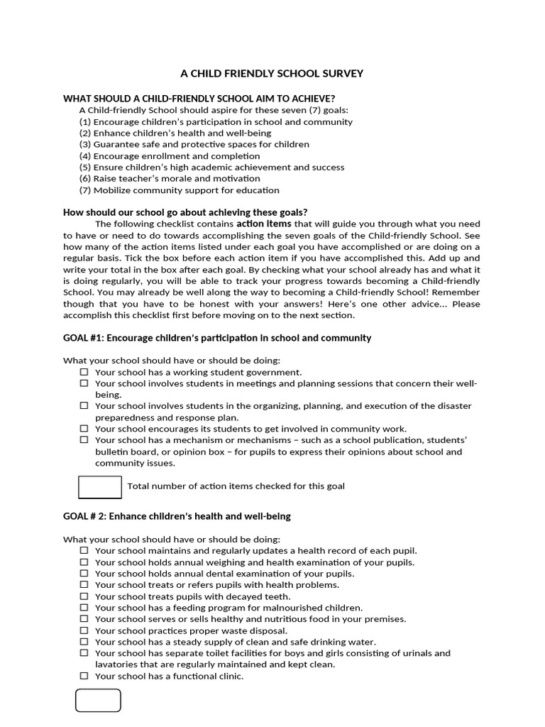 Child Friendly School Checklist F | PDF