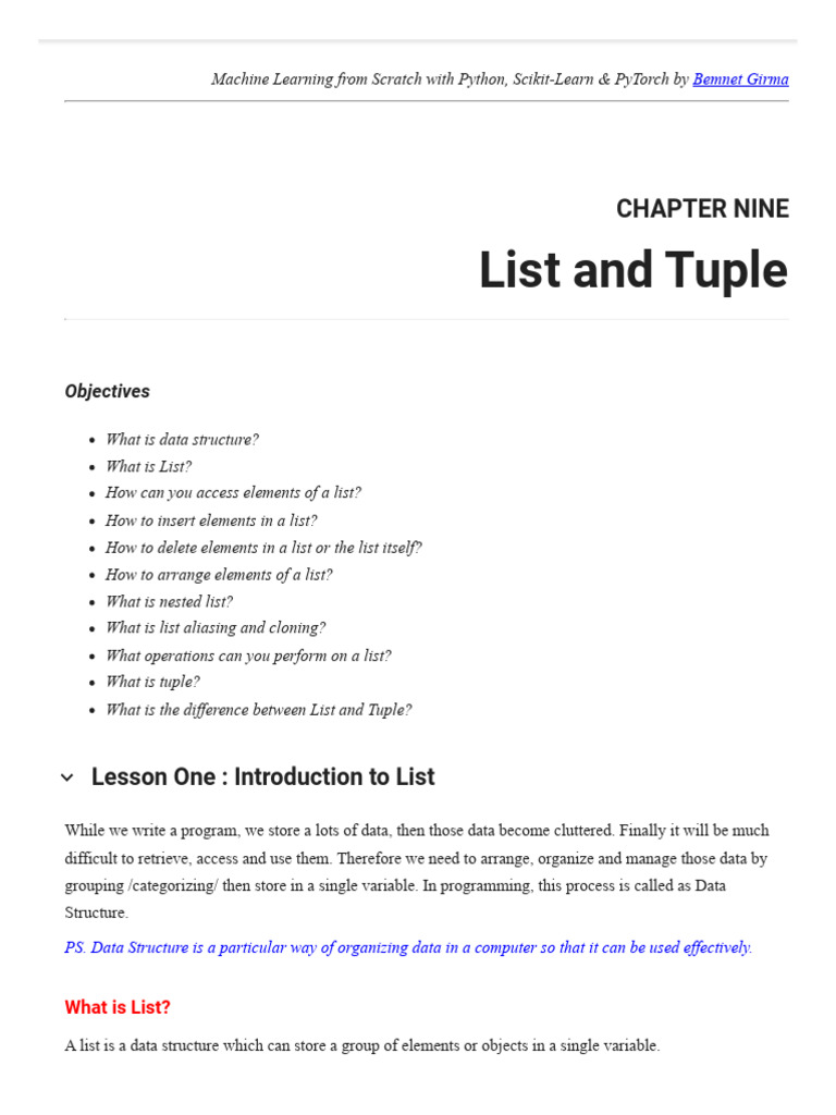 09 CHAPTER NINE - LIST and TUPLE | PDF