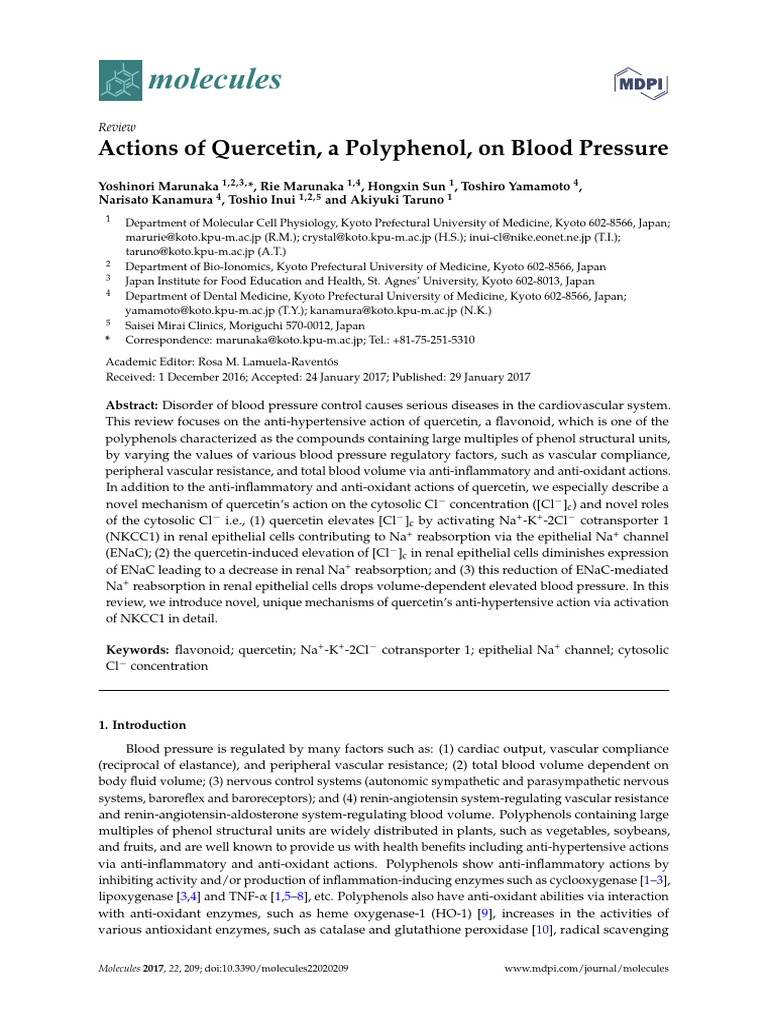 Actions of Quercetin, A Polyphenol, On Blood Pressure | PDF