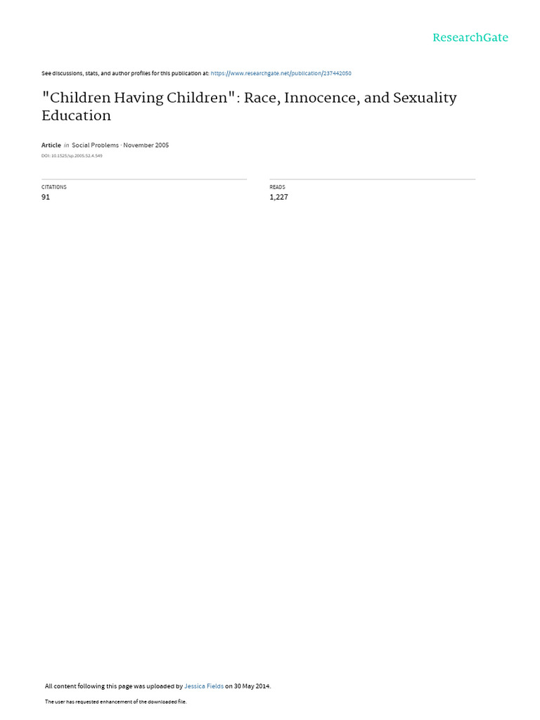 Children Having Children Race Innocence and Sexual | PDF