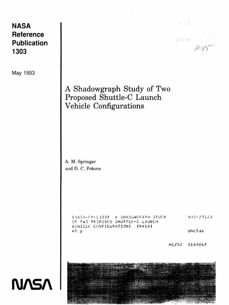 Nasa Reference Publication 1303: A Shadowgraph Study of Two Proposed ...