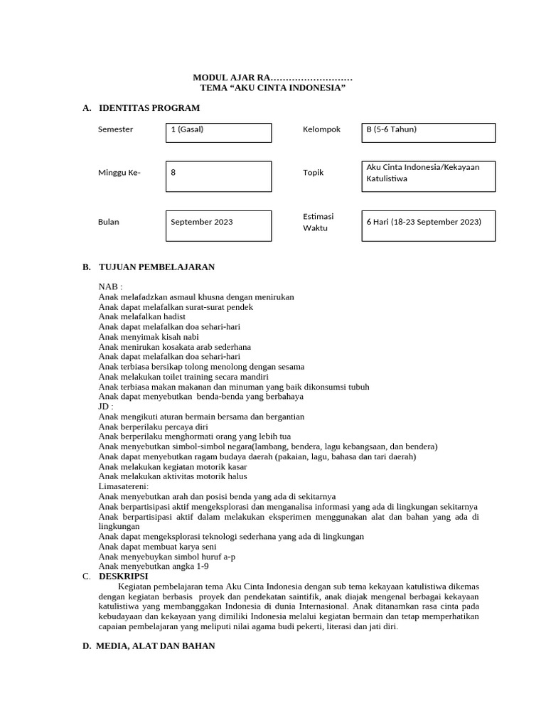 Contoh Modul Ajar B Tema 2 Sub Tema 4 | PDF