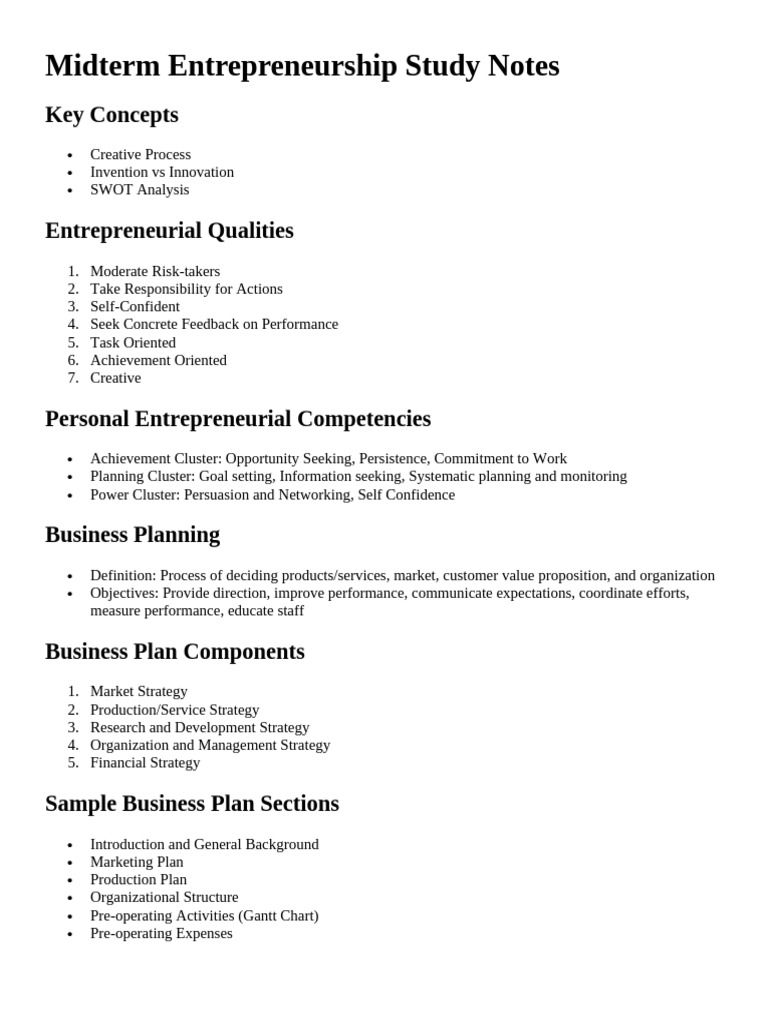 Midterm Entrepreneurship Study Notes | PDF
