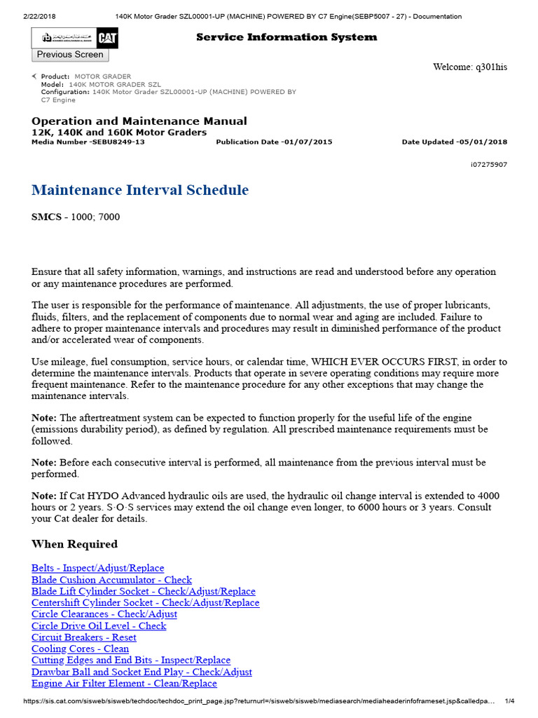 140K Motor Grader SZL00001-UP | PDF