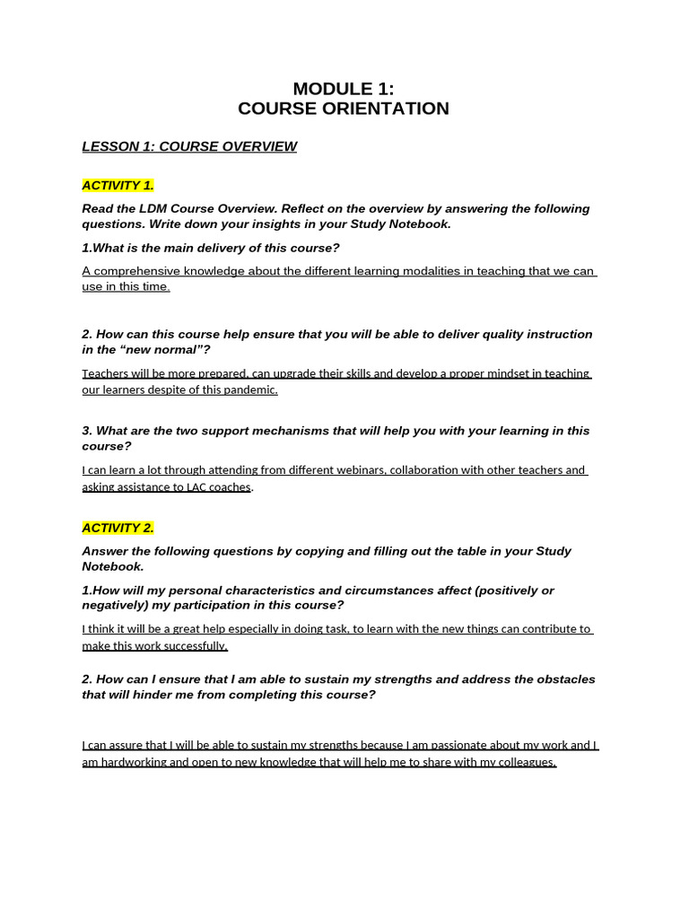 MODULE 1 Activities | PDF