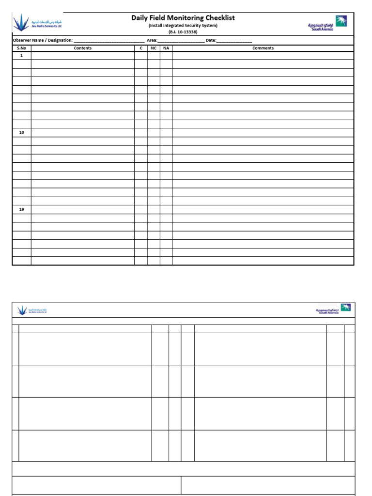 Daily Observations & Field Monitoring Checklist | PDF