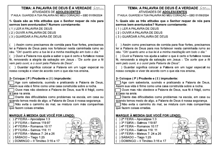 1a Aula - Atividade2 - ADO - A Palavra de Deus e A Verdade - Guardei A Tua Palavra No Meu ...