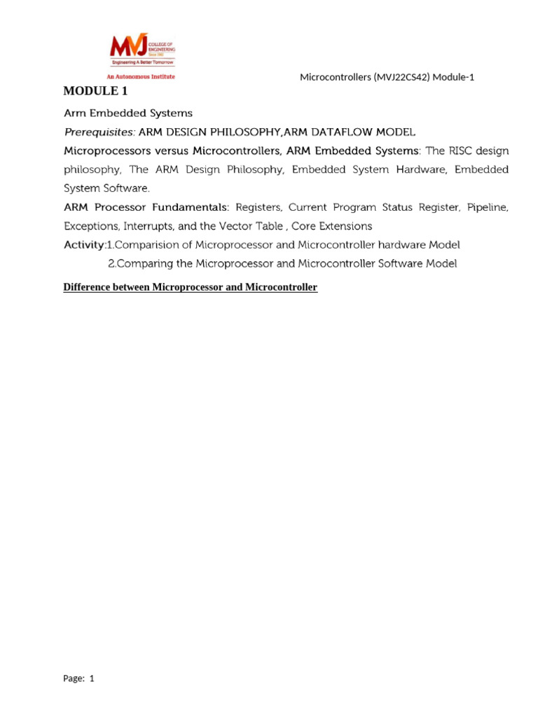 694 51 217 Microcontrollers Module 1 | PDF
